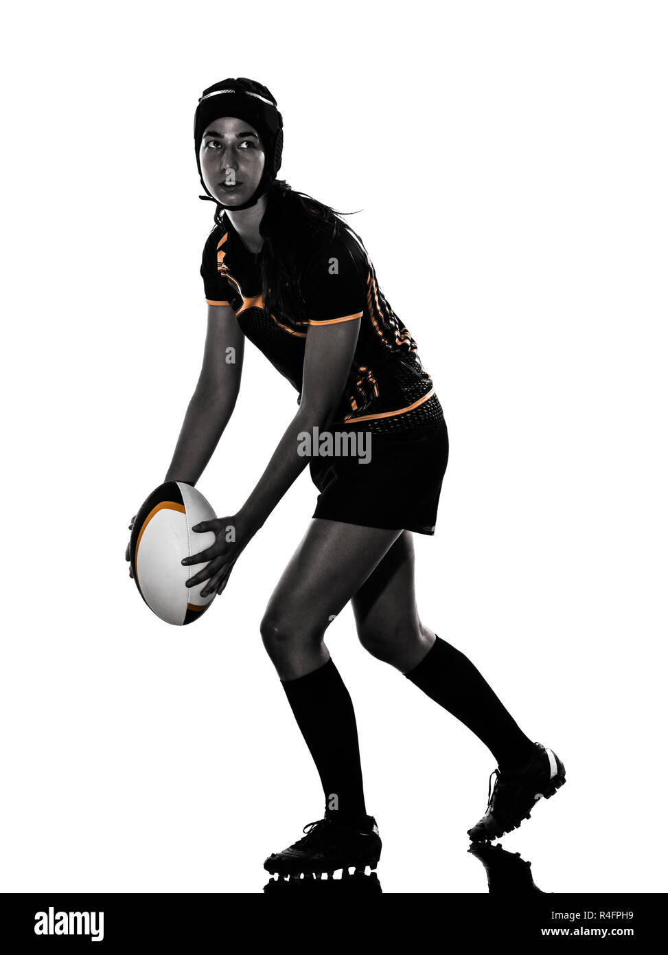 one rugby woman player in silhouette isolated on white backround Stock ...