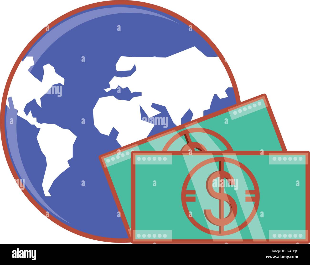 world planet with bills dollar vector illustration design Stock Vector ...
