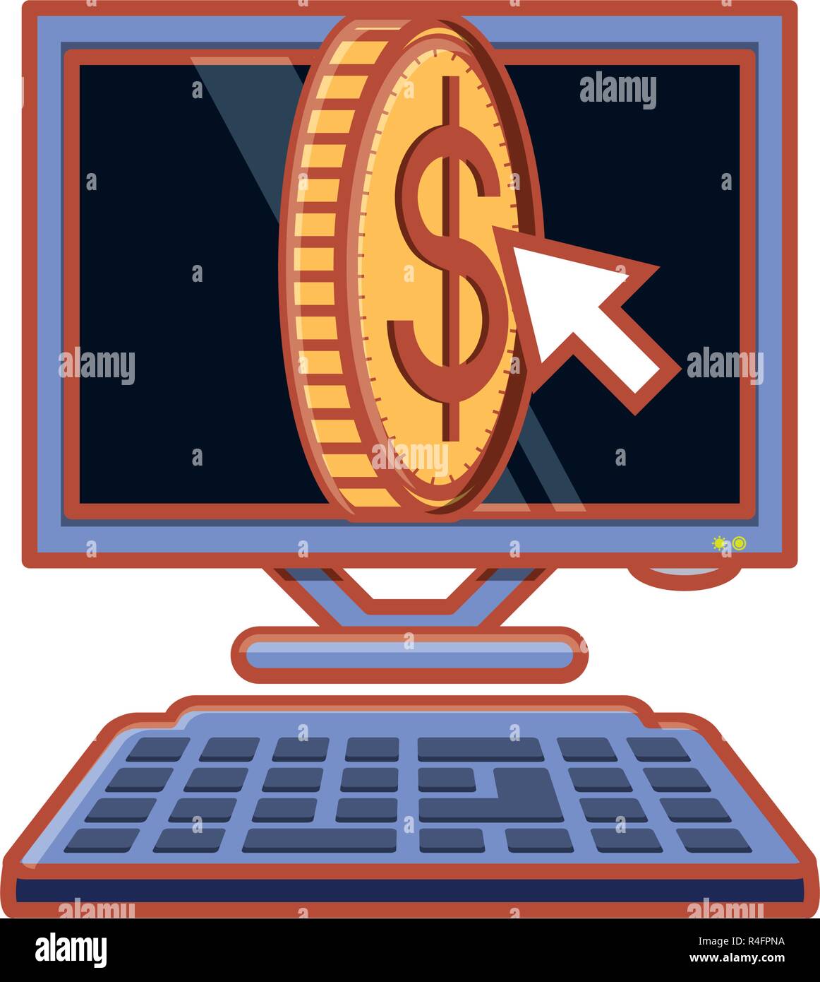 desktop computer with coin dollar and arrow vector illustration design ...