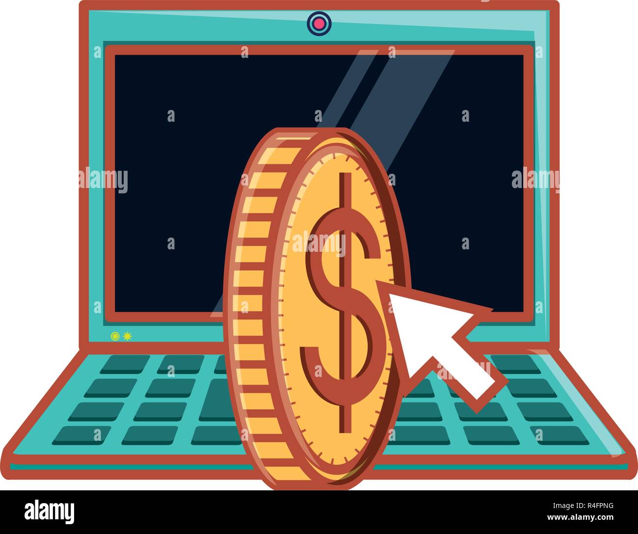 laptop computer with coin dollar and arrow vector illustration design ...