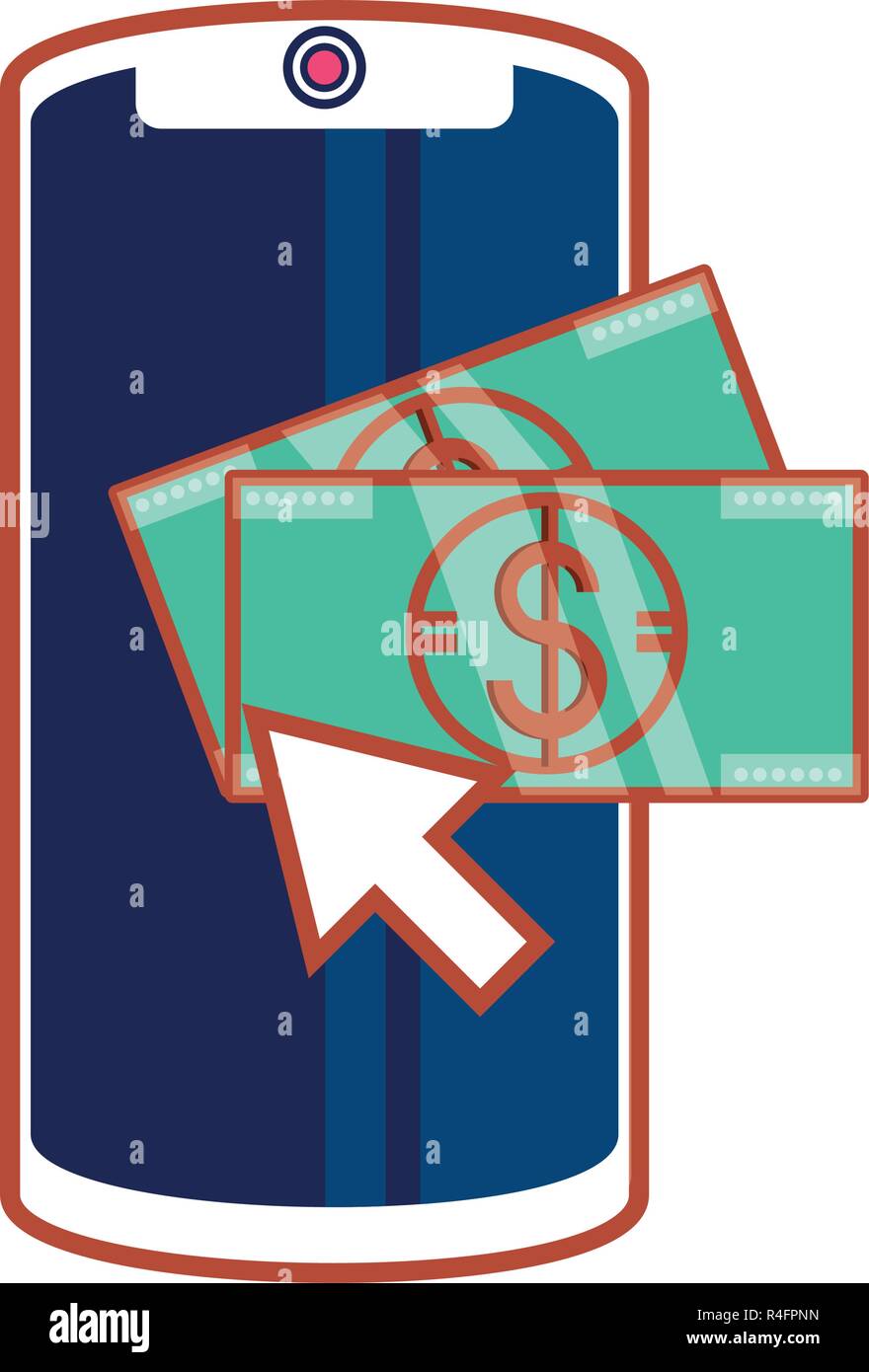 smartphone with bills dollar and arrow vector illustration design Stock ...