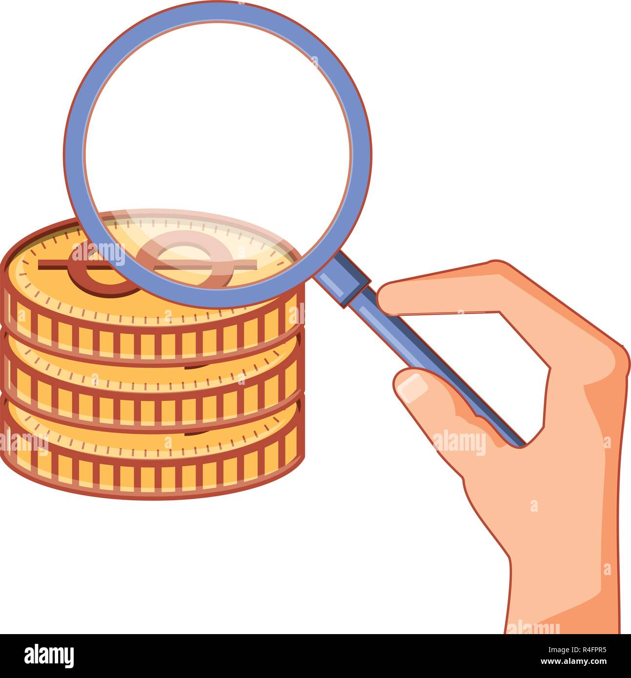 coins money with magnifying glass vector illustration design Stock ...