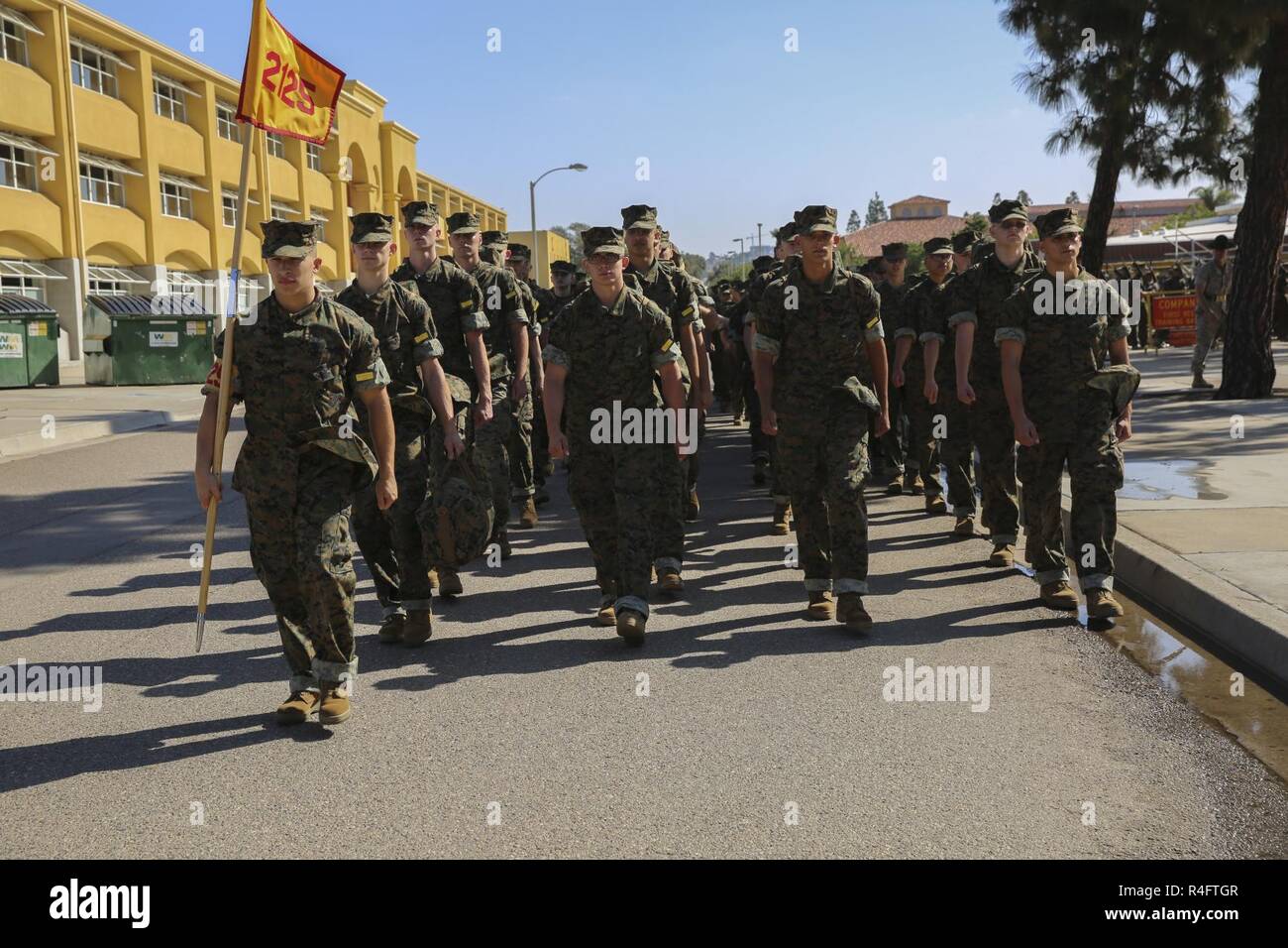 Recruits from Fox Company, 2nd Recruit Training Battalion, march back ...