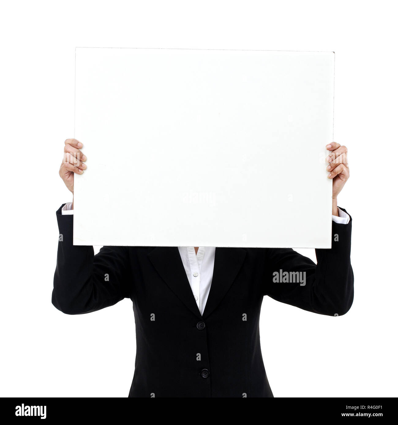 Business woman cover face with billboard Stock Photo - Alamy