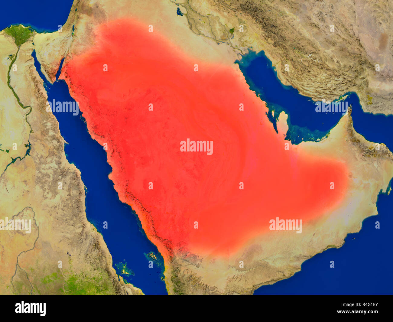 Saudi Arabia from space in red Stock Photo - Alamy