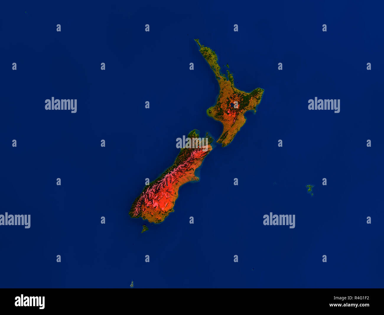 New Zealand from space in red Stock Photo - Alamy
