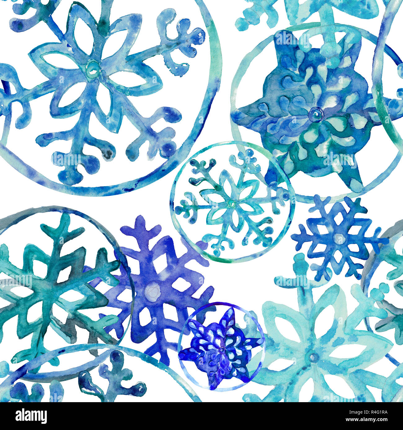 Watercolor multicolor snowflakes on white background, seamless winter ...