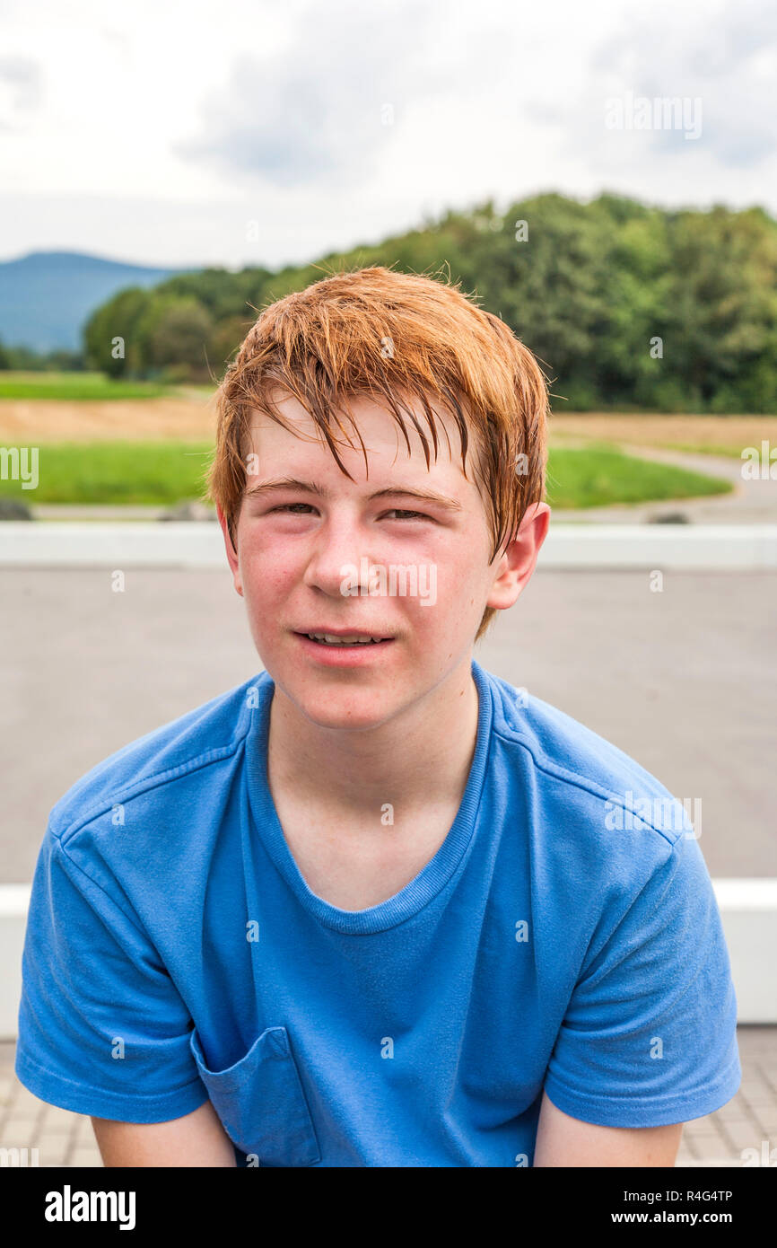 portrait of young sweating boy doing sports Stock Photo - Alamy