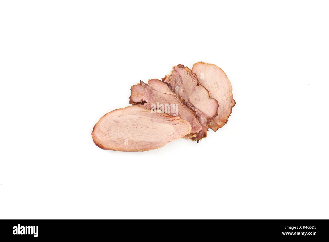 Slices of baked turkey meat, isolated on white background Stock Photo ...
