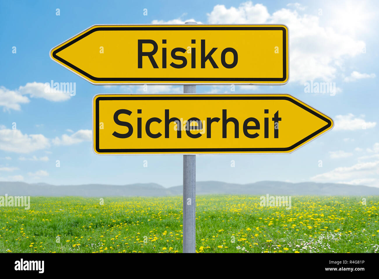 arrow signpost - risk or safety Stock Photo - Alamy