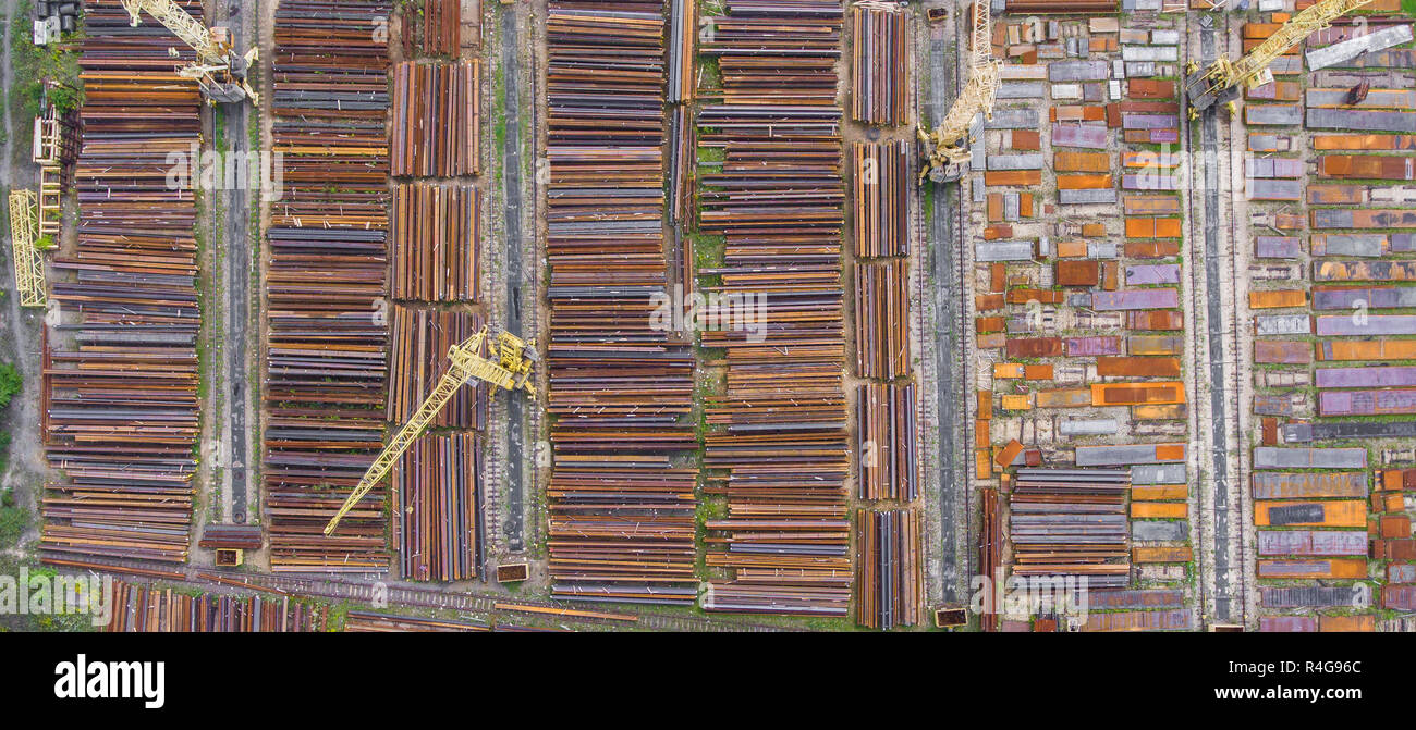 Industrial storage place, view from above. Steel elements Stock Photo ...