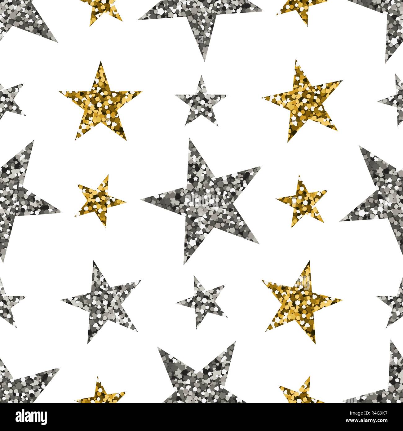 Gold and silver stars on white background. Seamless pattern. Vector ...