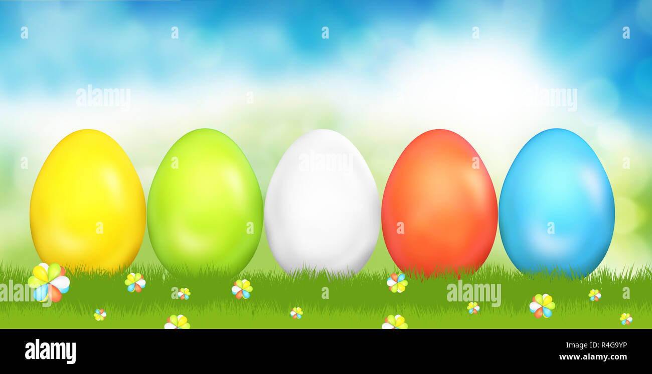 hidden easter eggs in garden 3d render Stock Photo - Alamy