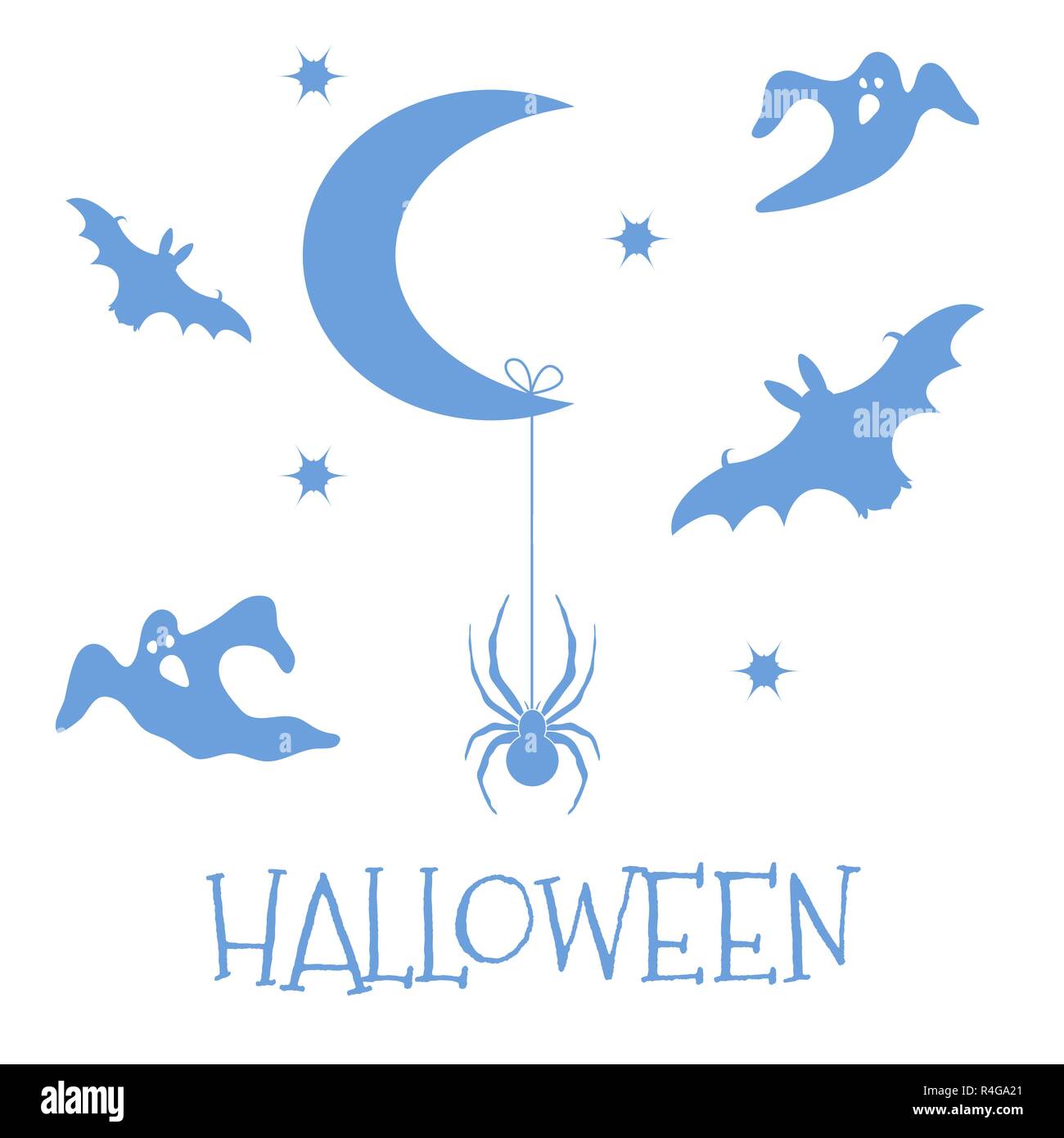Halloween 2019 vector illustration with month, stars, spider, bats ...