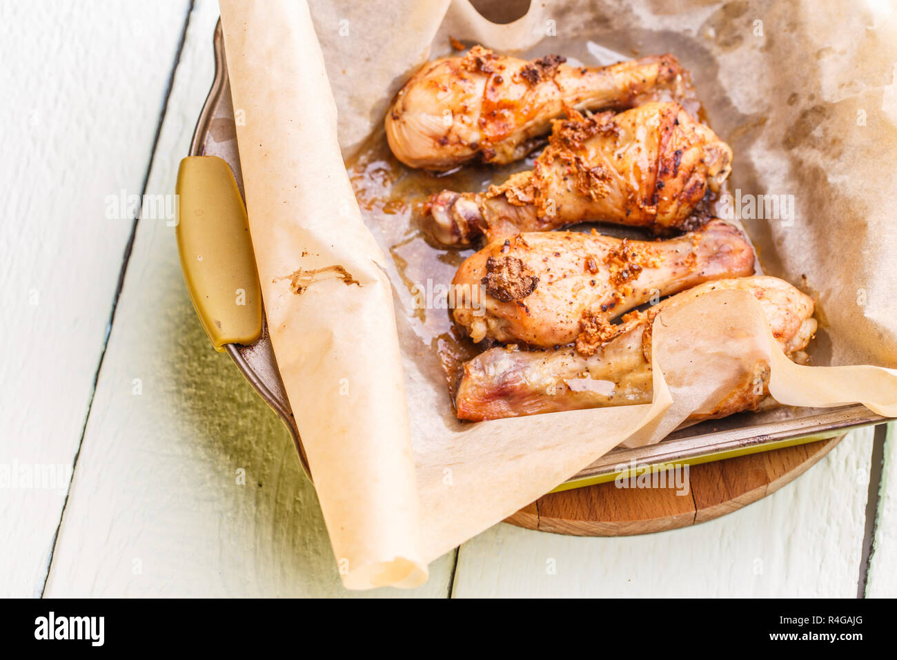 Juicy fried chicken in pan Stock Photo - Alamy