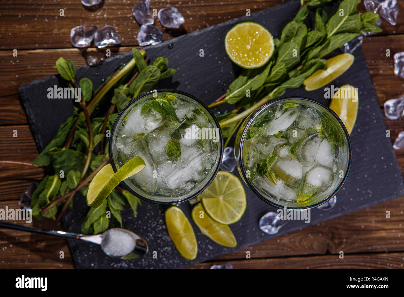 Glasses of beverage with ice Stock Photo - Alamy