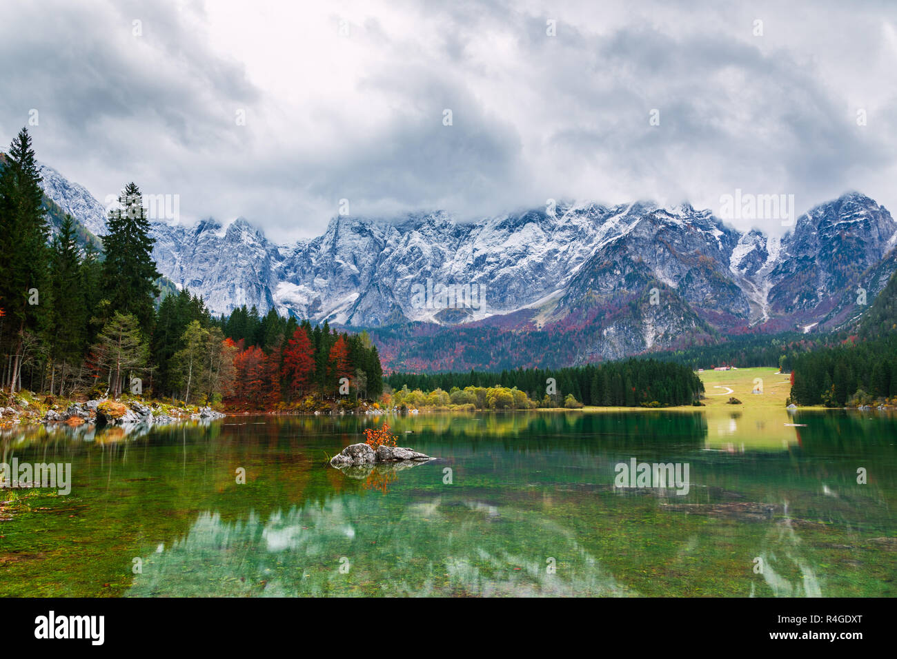 Lake Fusine ( Lago di Fusine) mountain lake in north Italy Stock Photo ...