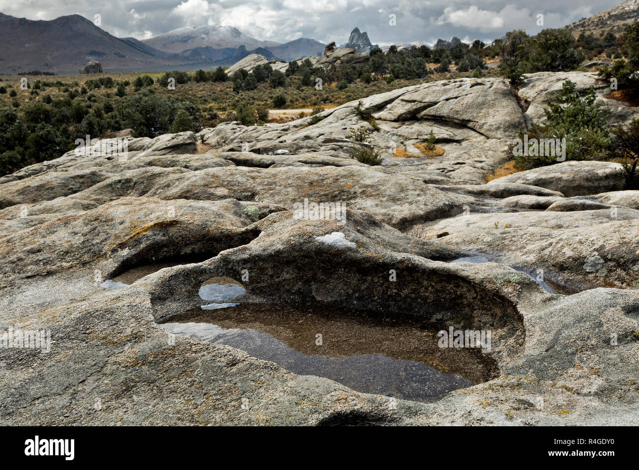 ID00716-00...IDAHO - Flat-floored weathering pits potmark the granite ...