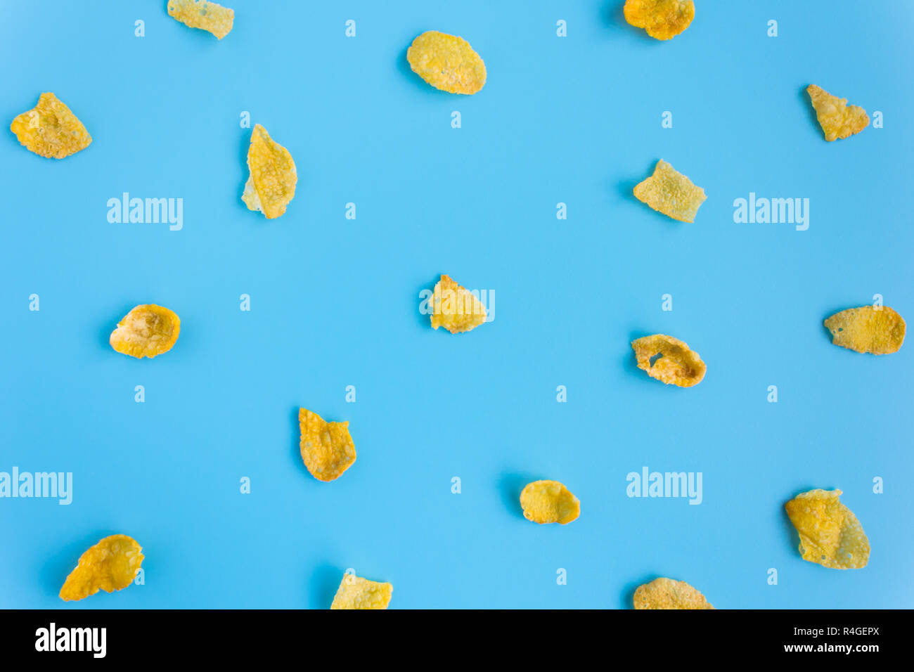 Cornflakes on Blue Pastel Background Minimalist. Cereal Breakfast ...