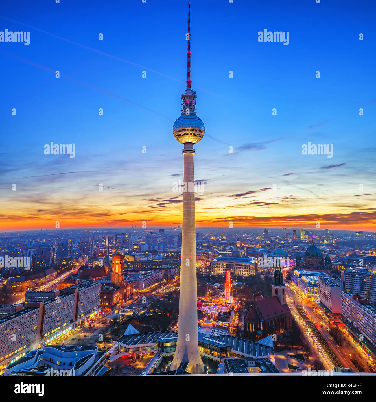 Aerial view of fernsehturm berlin and alexanderplatz hi-res stock photography and images - Alamy