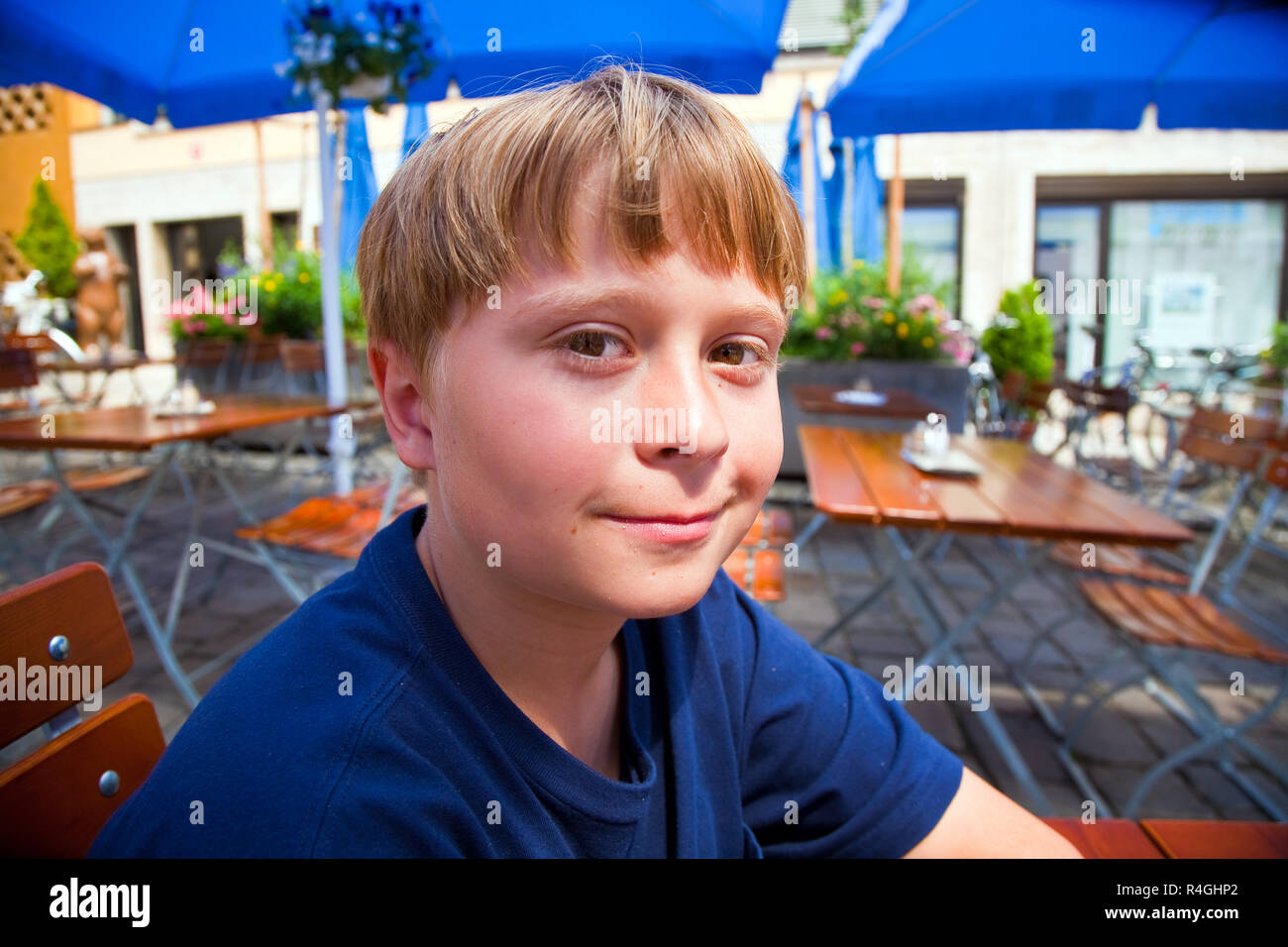 happy child smiles with full mouth and looks boldfaced and laughs Stock ...