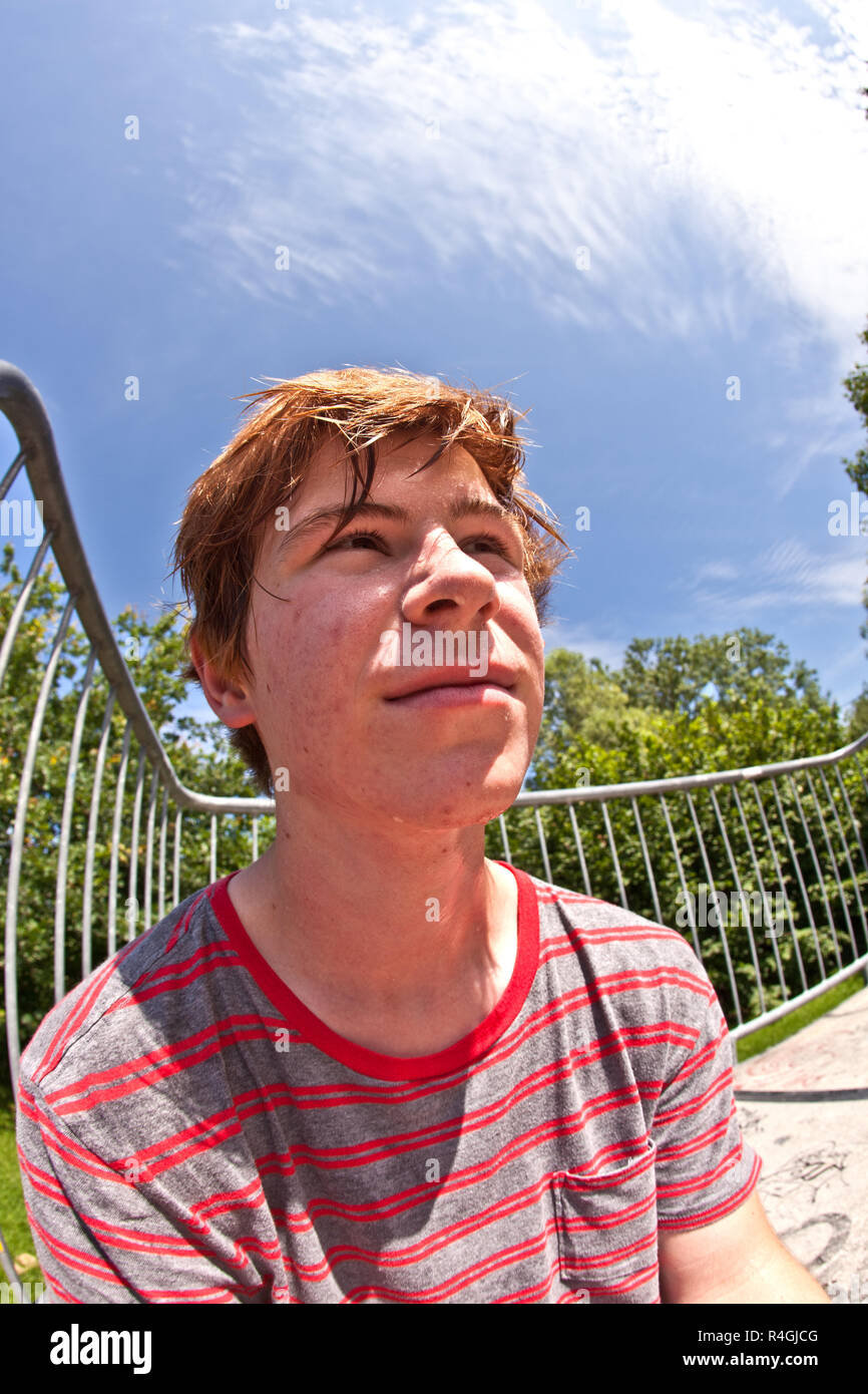 young happy boy sweating and exhausted from sports Stock Photo - Alamy