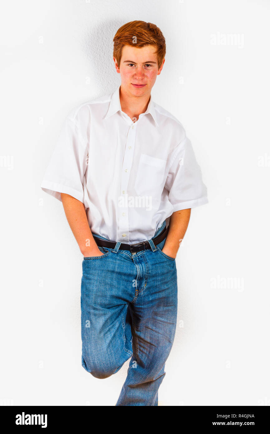 cool boy posing at a wall Stock Photo - Alamy