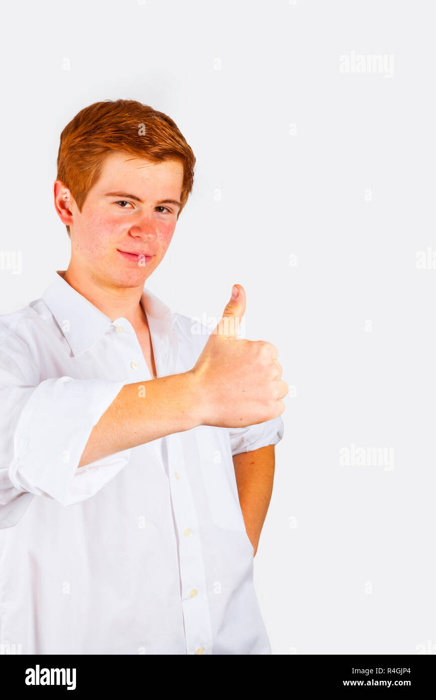 boy showing i like it sign with thumbs up Stock Photo - Alamy
