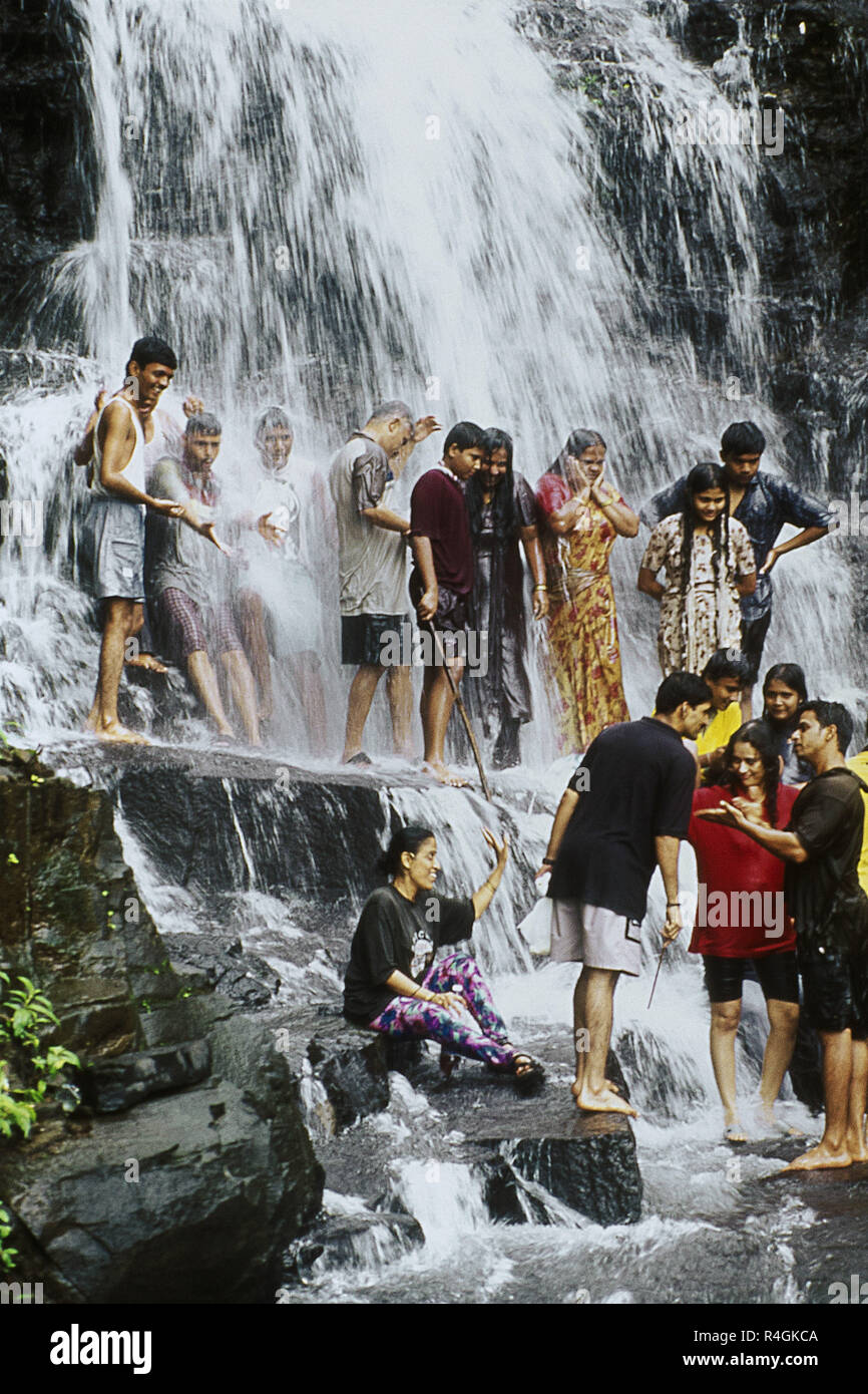 People enjoying at waterfall, Malshej Ghat, Thane, Maharashtra, India ...