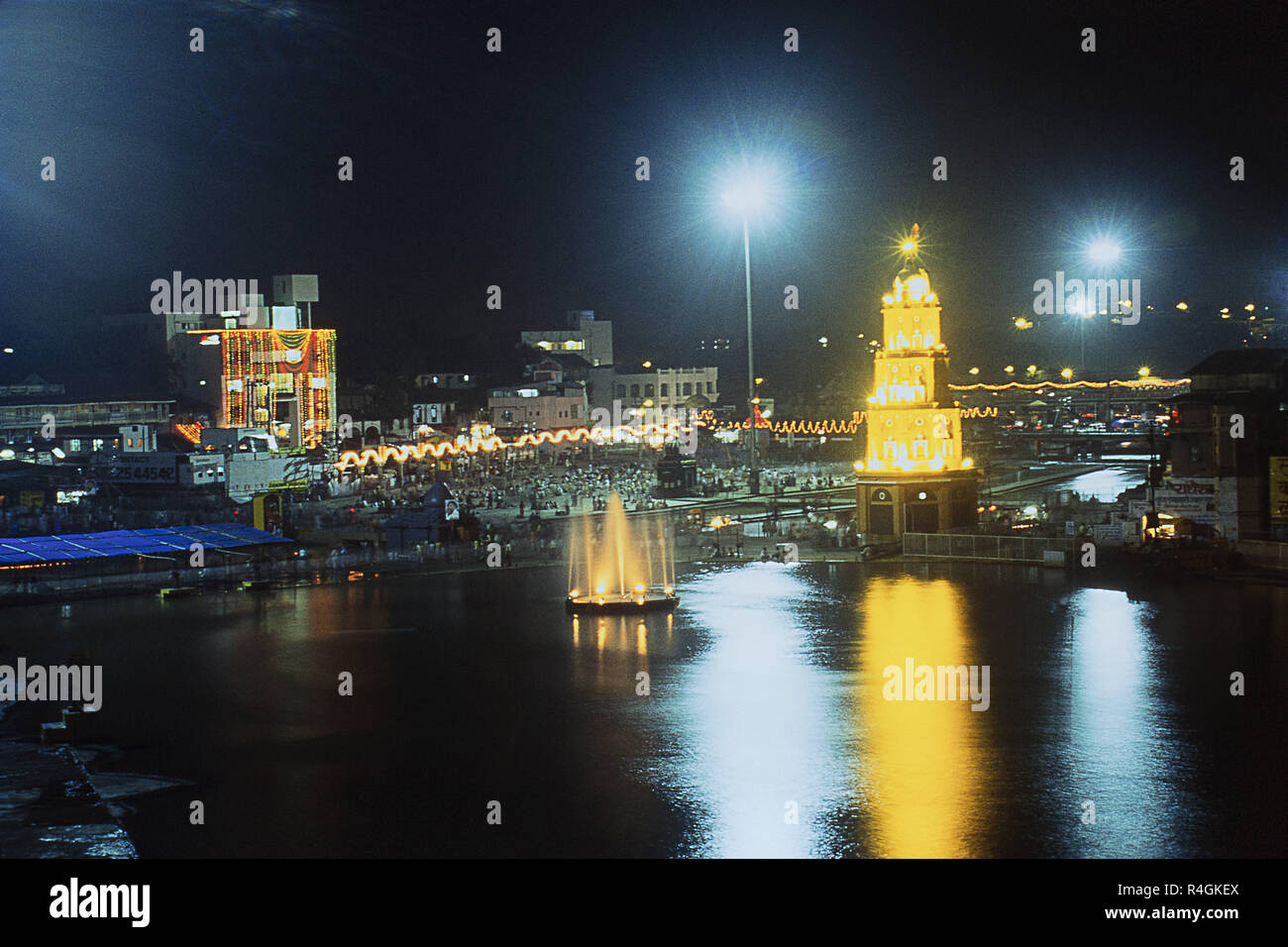 Illuminated ghats of River Godavari, at night, Nashik, Maharashtra ...