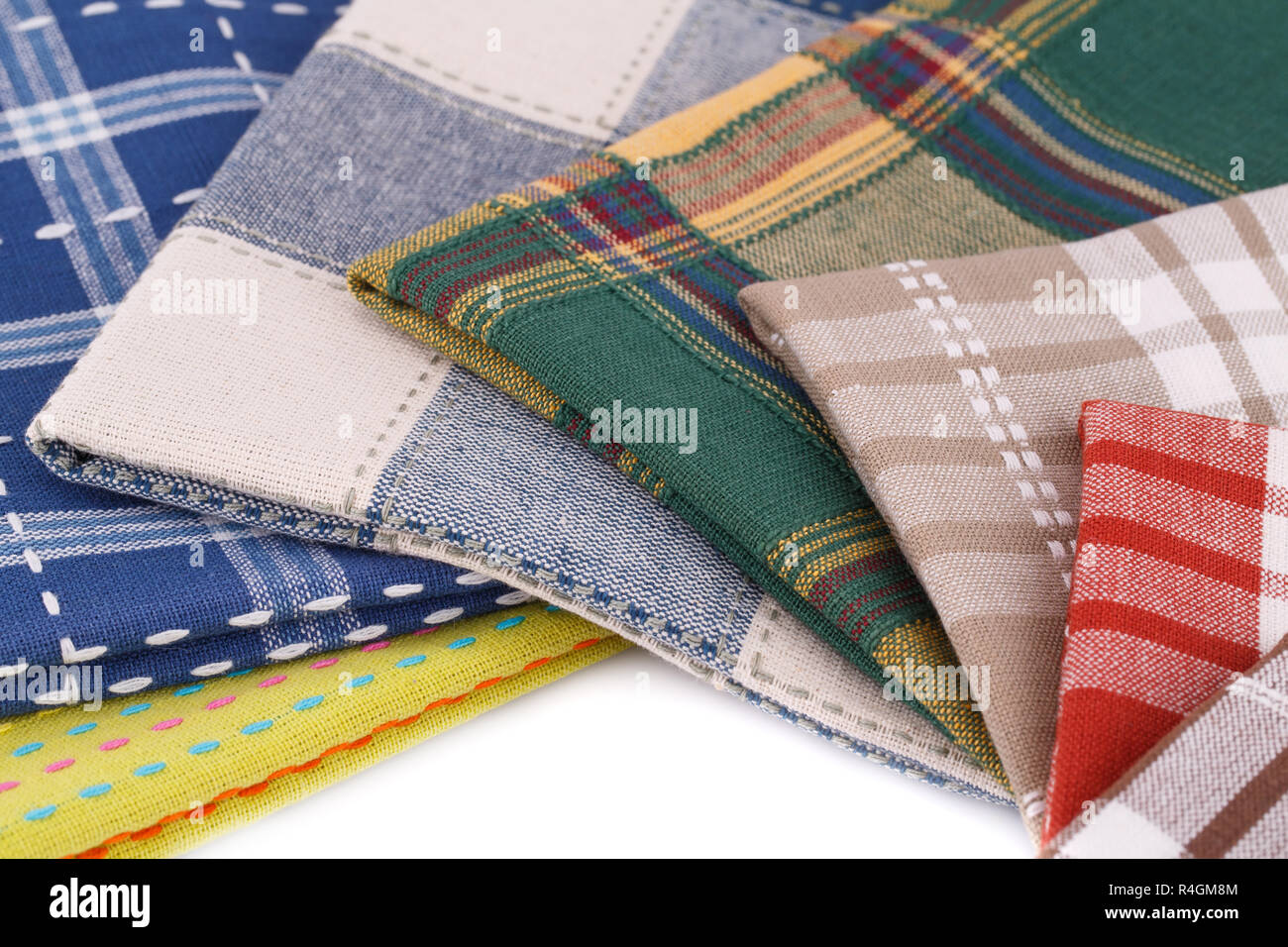 Stack of colorful kitchen towels closeup picture Stock Photo - Alamy