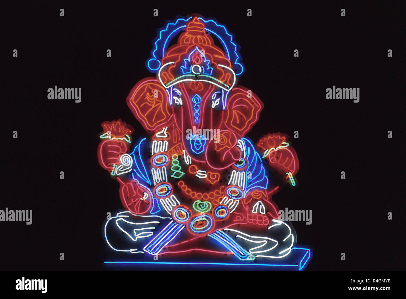 Lord Ganesha made by colourful neon lights, Pune, Maharashtra, India ...