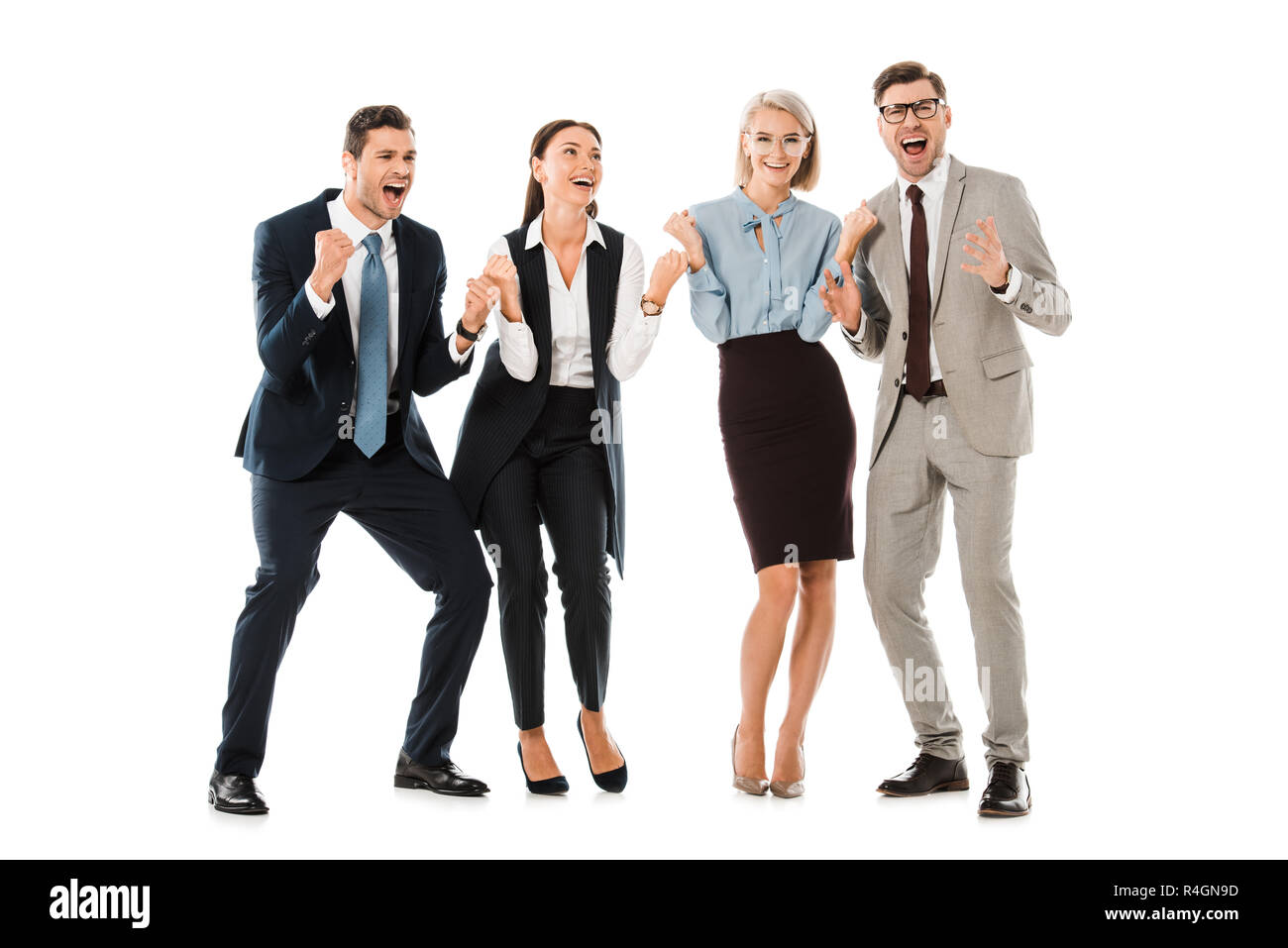 successful excited business team celebrating isolated on white Stock ...
