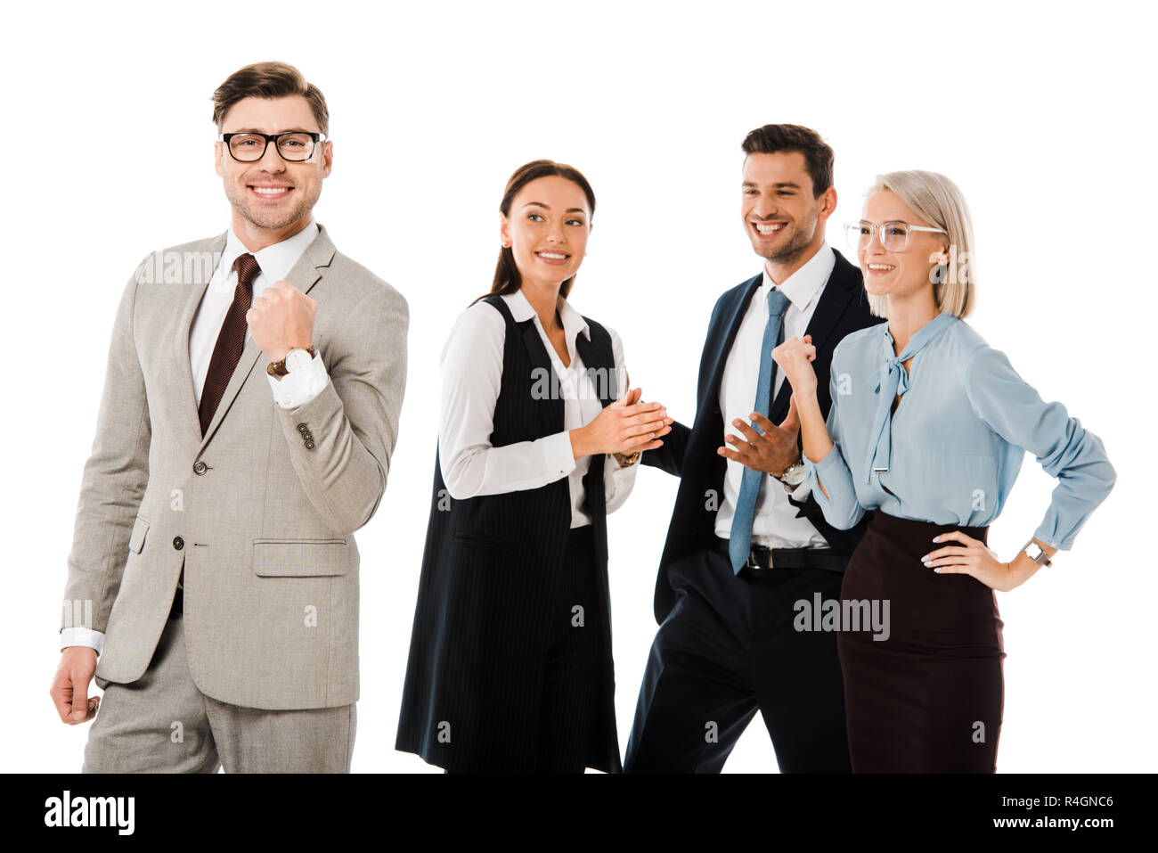 successful businessman standing with professional team isolated on ...