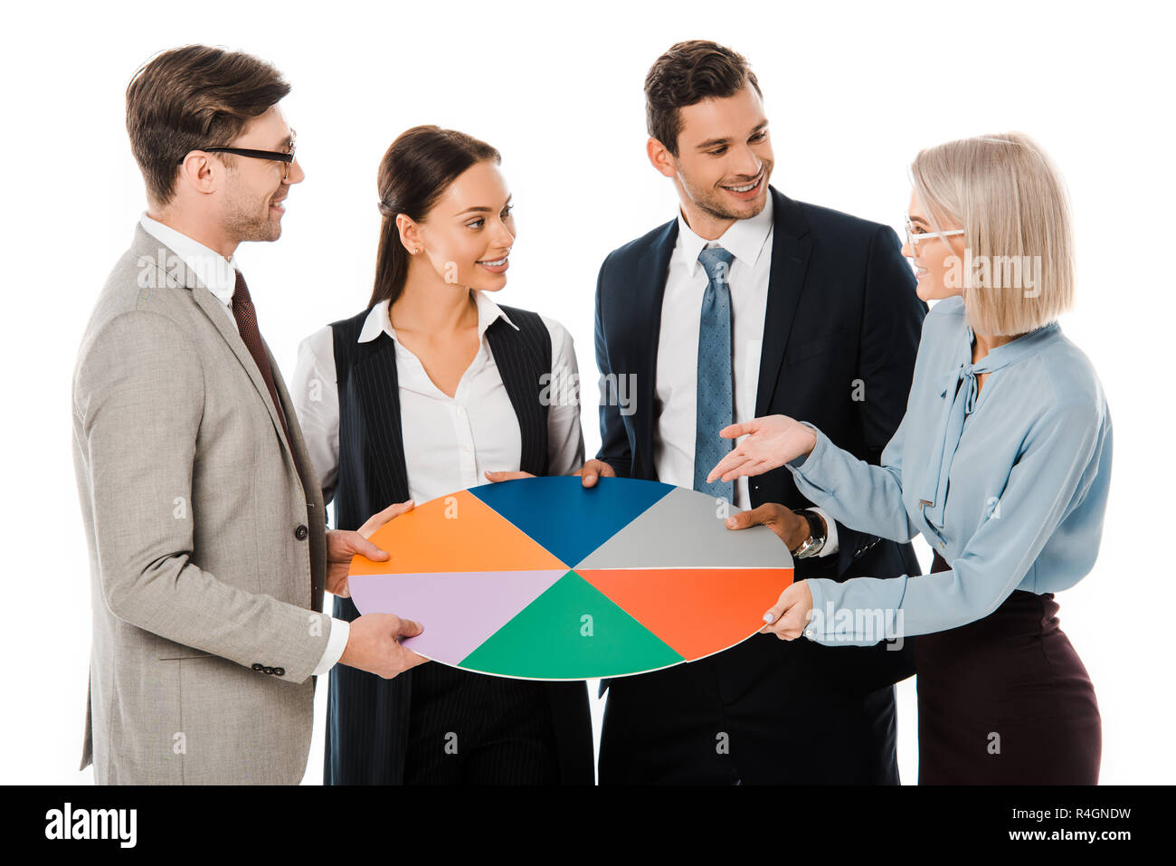 executive business team holding colorful chart isolated on white Stock ...