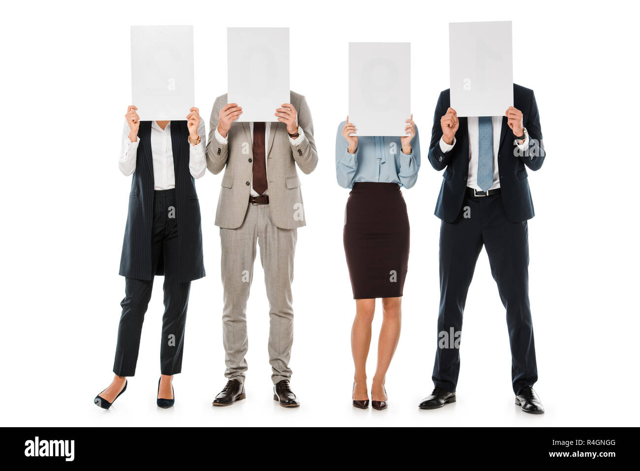 business team hiding behind empty boards isolated on white Stock Photo ...