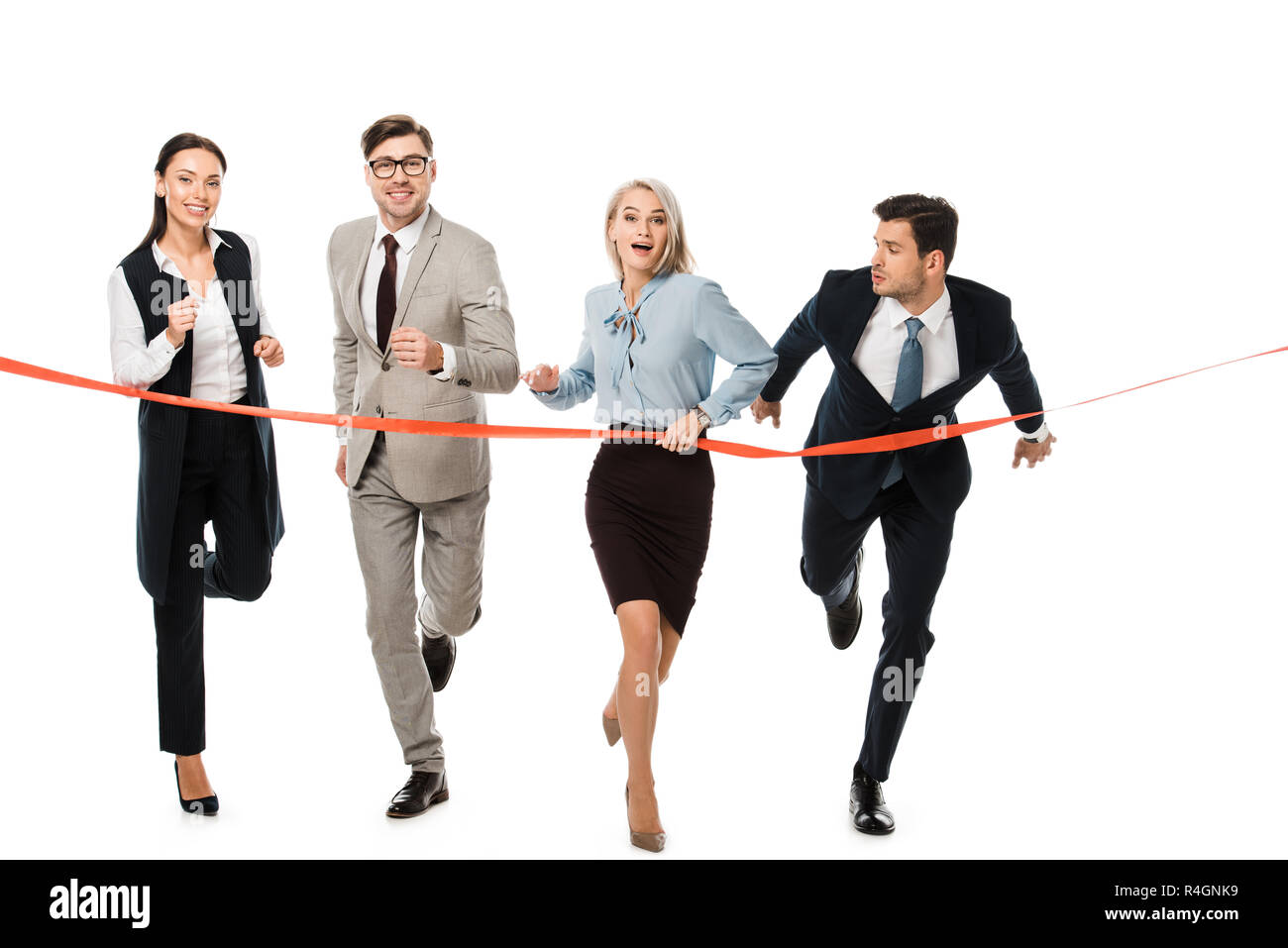 businesspeople reaching finishing line isolated on white Stock Photo ...