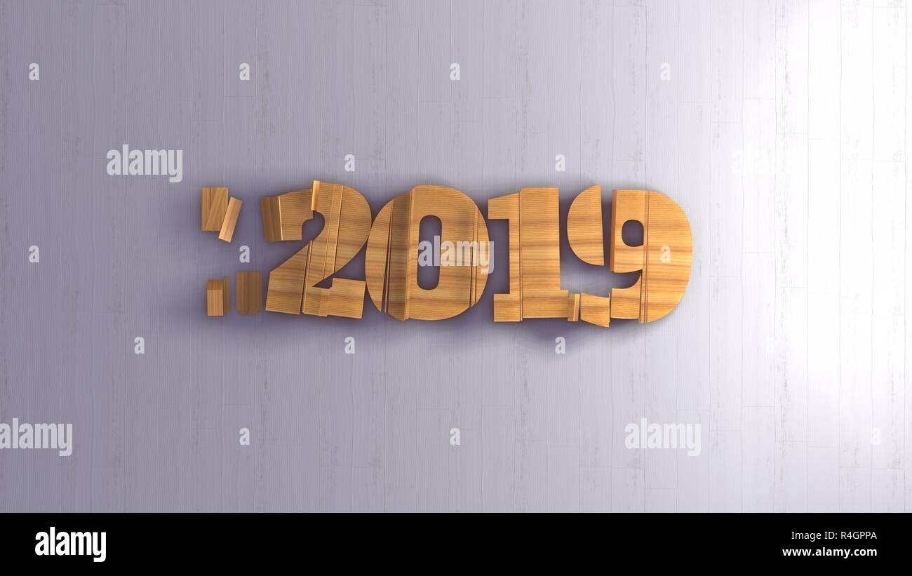 Happy new year 2019 isolated numbers lettering written by wood on white ...