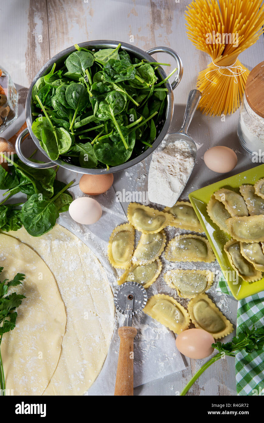 the traditional italian ravioli filled with eggs and spinach Stock ...
