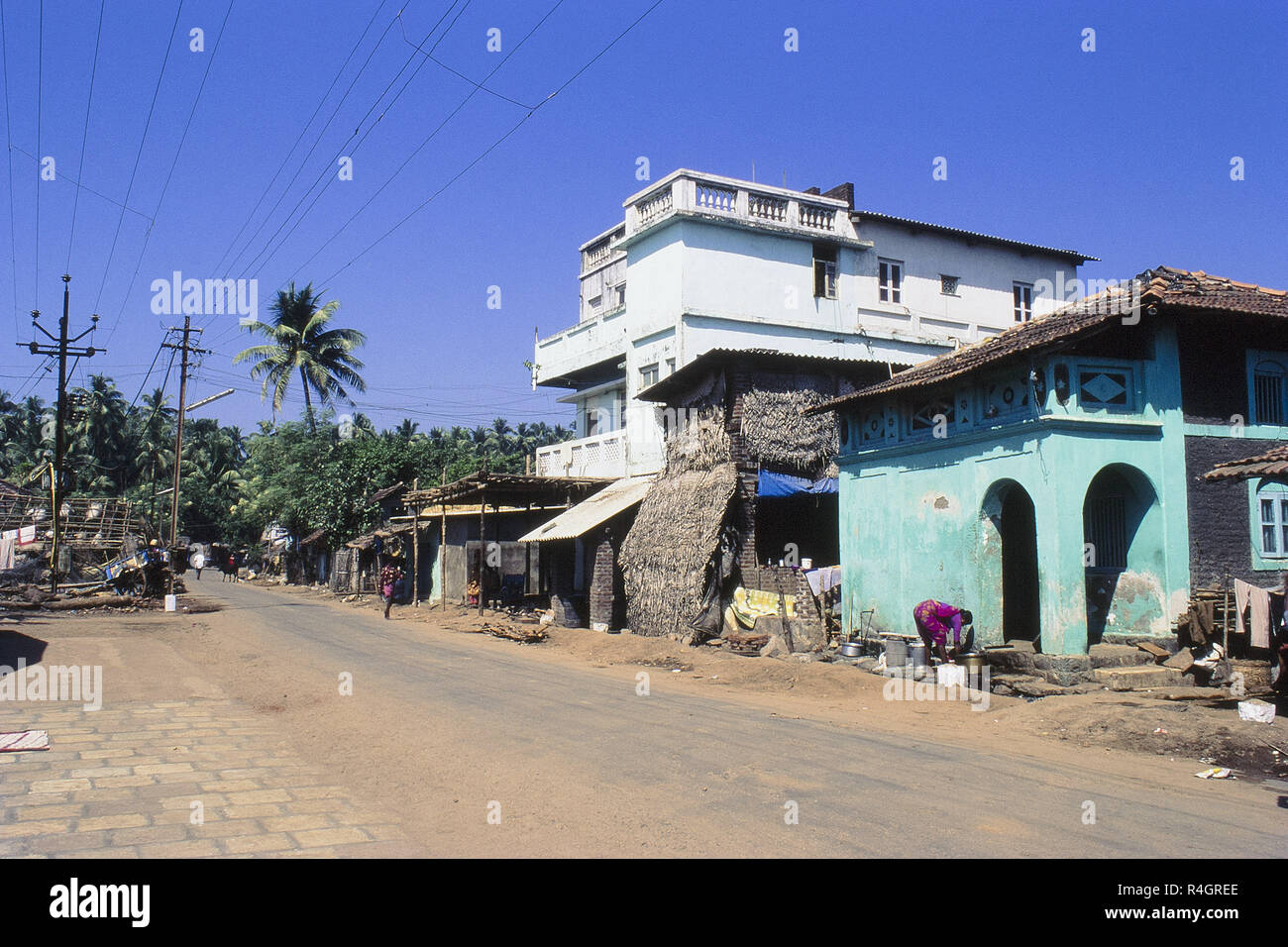 Old and new house, village road, Murud, Raigad, Maharashtra, India ...