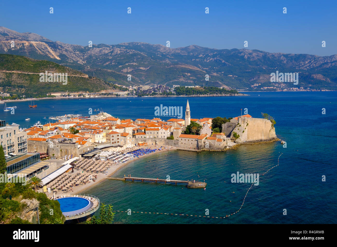 Old Town With City Beach Budva Adriatic Coast Montenegro Stock Photo Old Town With City Beach Budva Adriatic Coast Montenegro Stock Photo