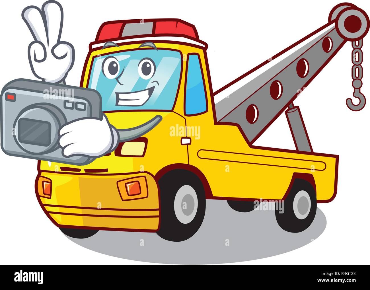 Photographer transportation on truck towing cartoon car Stock Vector ...