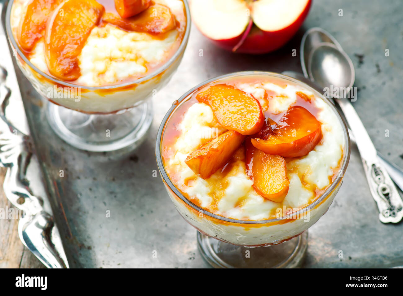 Coconut Rice Pudding with Caramelized Apples.selective focus Stock ...