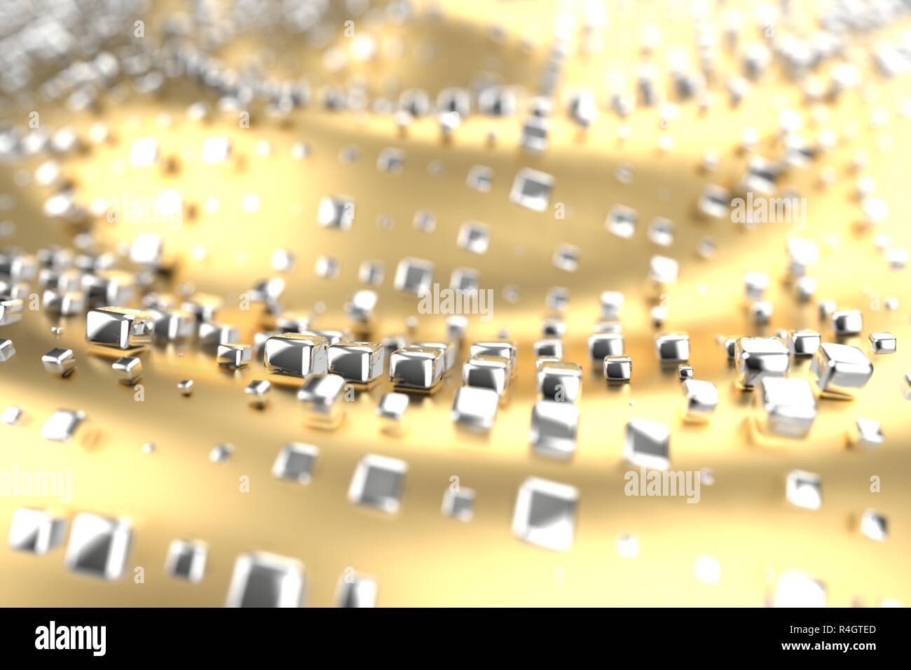 Silver or white gold platinum blocks cubes over metal yellow wave ...