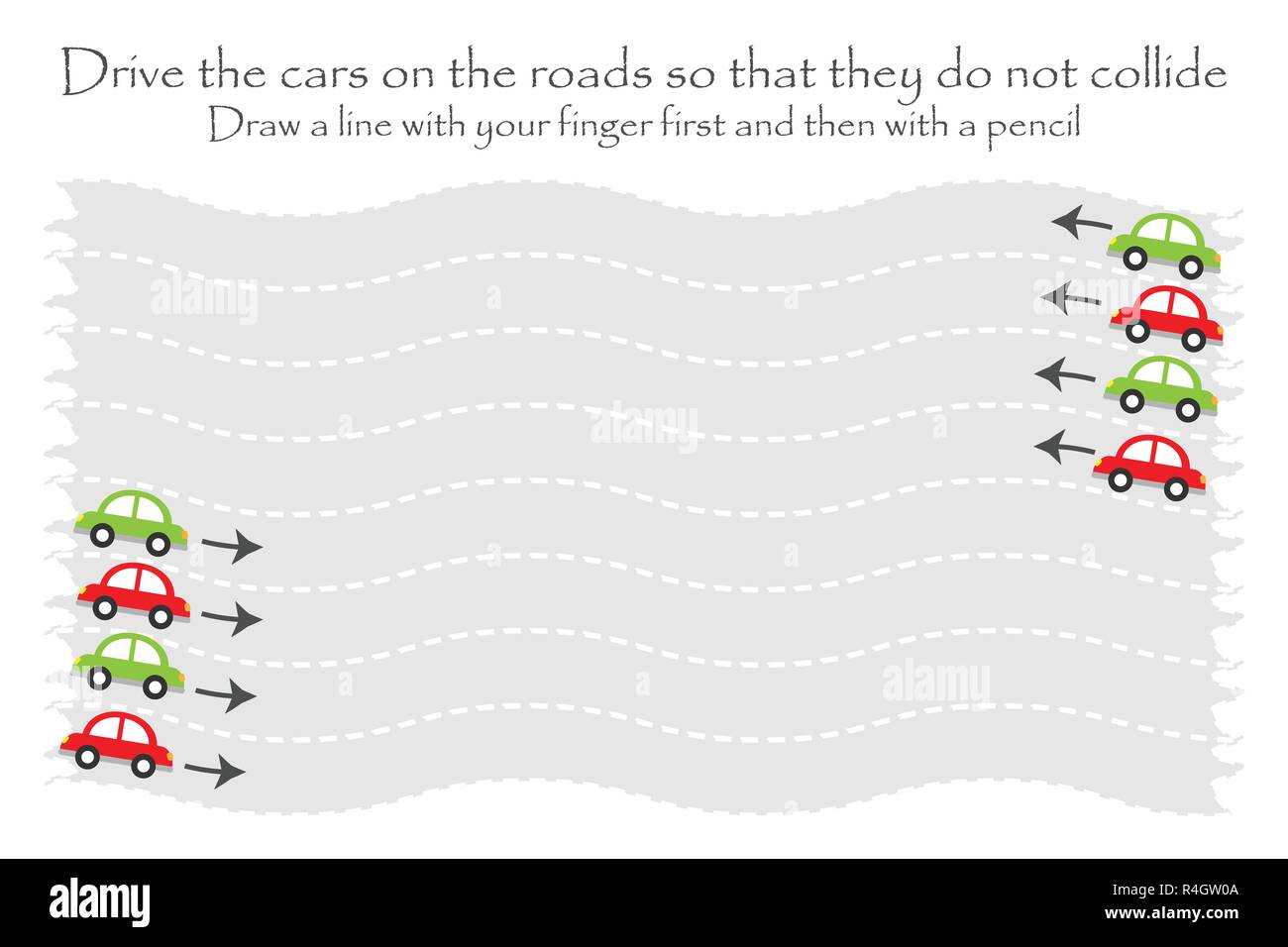 Drive the cars on the road in two directions, wavy handwriting practice ...