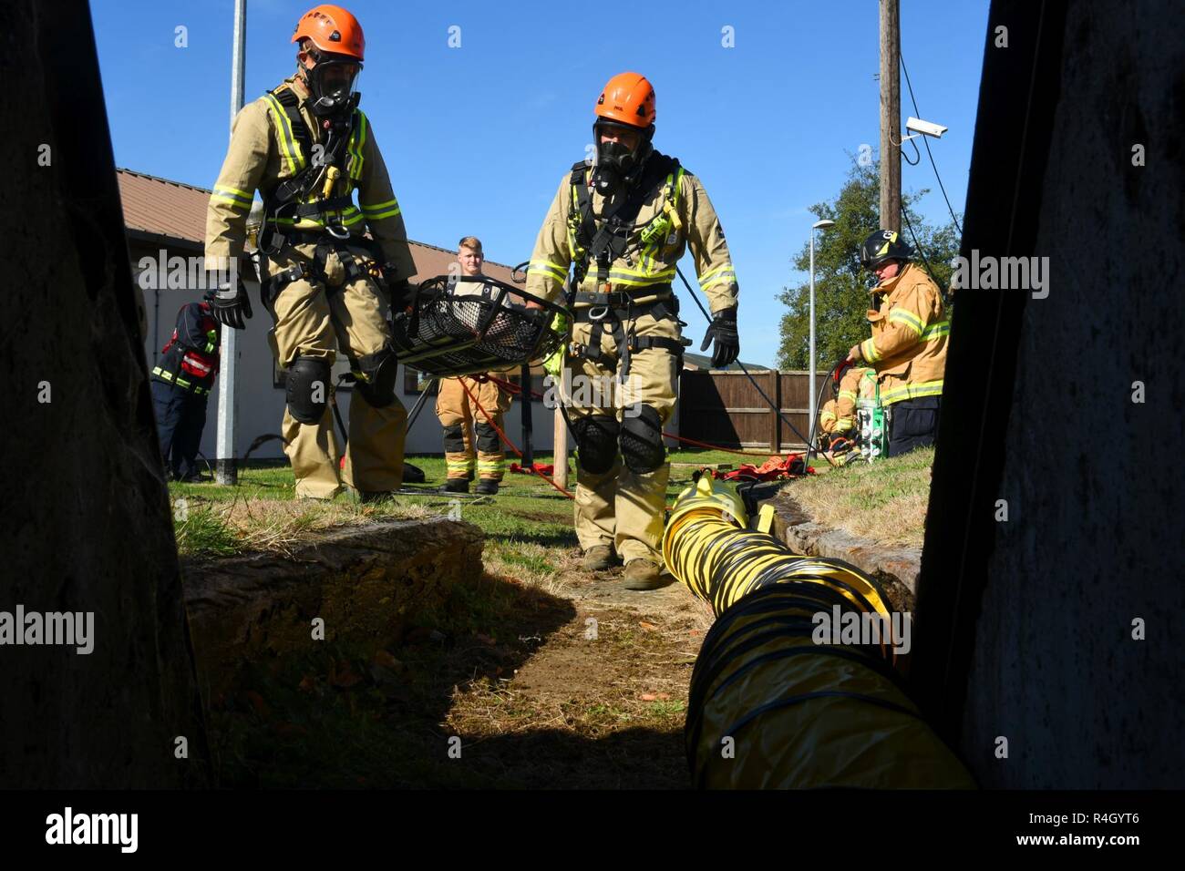 48th Civil Engineer Squadron firefighters enter a bunker during a ...
