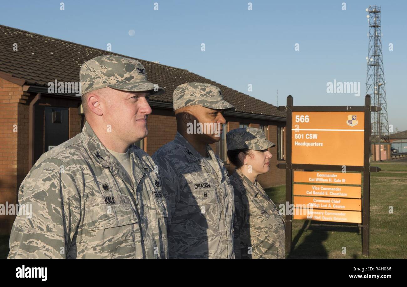 U.S. Air Force Col. William H. Kale III (left), 501st Combat Support Wing Commander, Col. Ronald ...