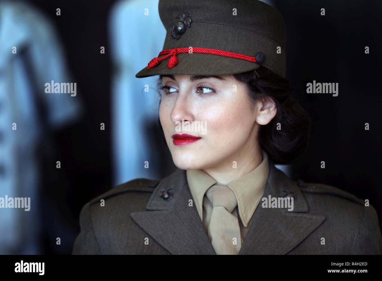 Michaela Negrete, a member of the AWRS-7 Lady Marines, looks at a ...