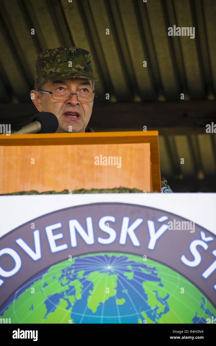 A Slovak general speaks at the opening ceremony of Slovak Shield 2018 ...