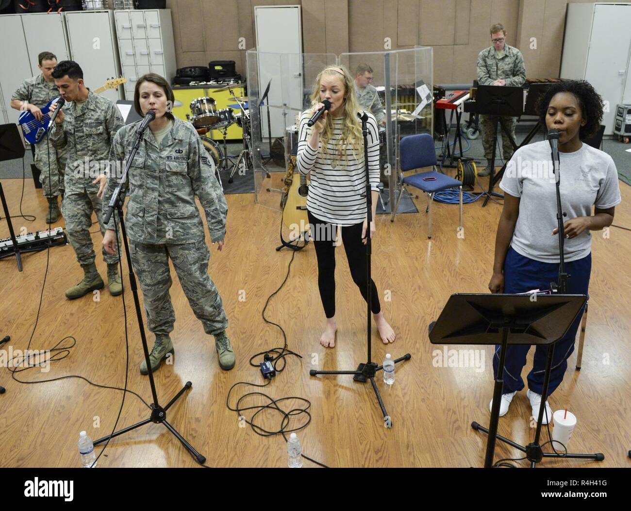 Singer Alexis Gomez, rehearses with the Air Force Band of Flight inside ...